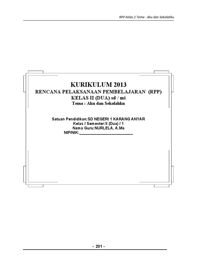 RPP SD Kelas 2 Semester 1 - Aku Dan Sekolahku | PDF