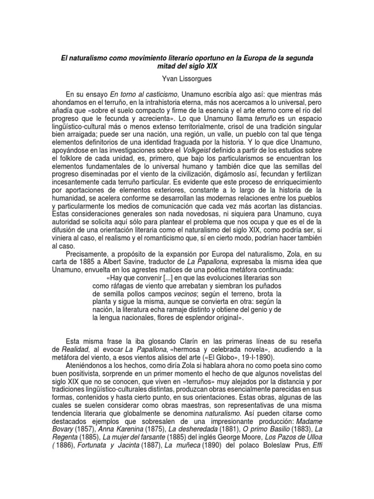 El Naturalismo Como Movimiento Literario Oportuno en La Europa de La ...