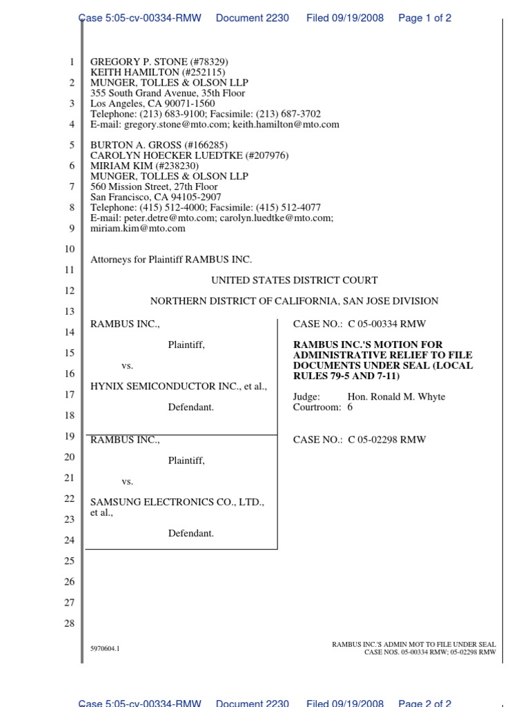 Rambus Inc.'S Motion For Administrative Relief To File Documents Under ...