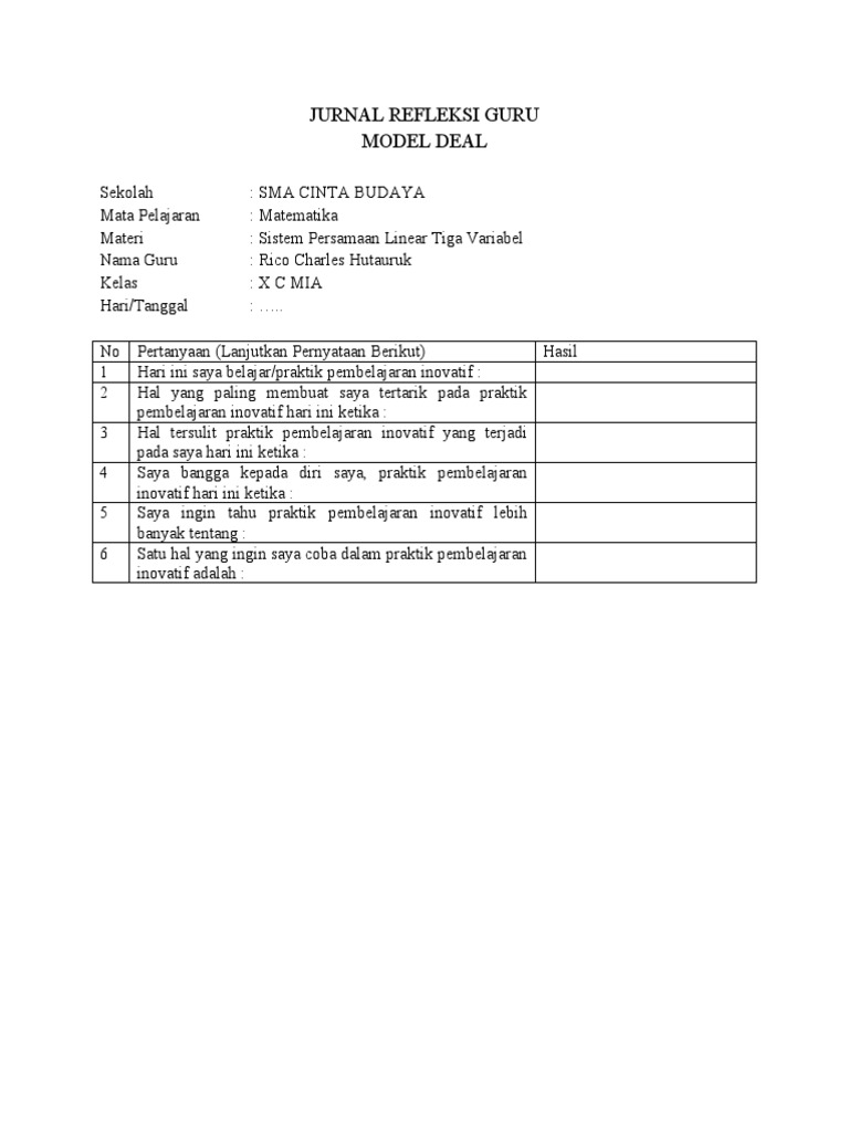 Jurnal Refleksi Guru | PDF