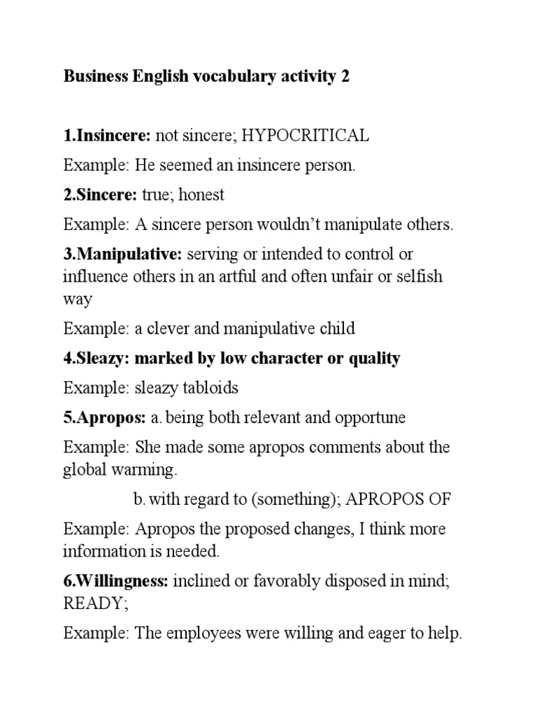 Business English Vocabulary Activity 2 | PDF