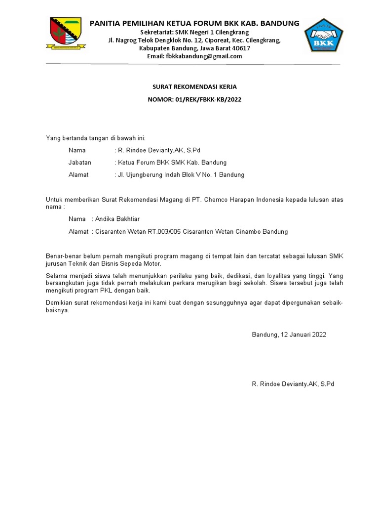 Surat Rekomendasi Magang | PDF