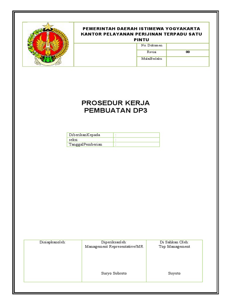 PROSEDUR KERJA Pembuatan DP3 | PDF