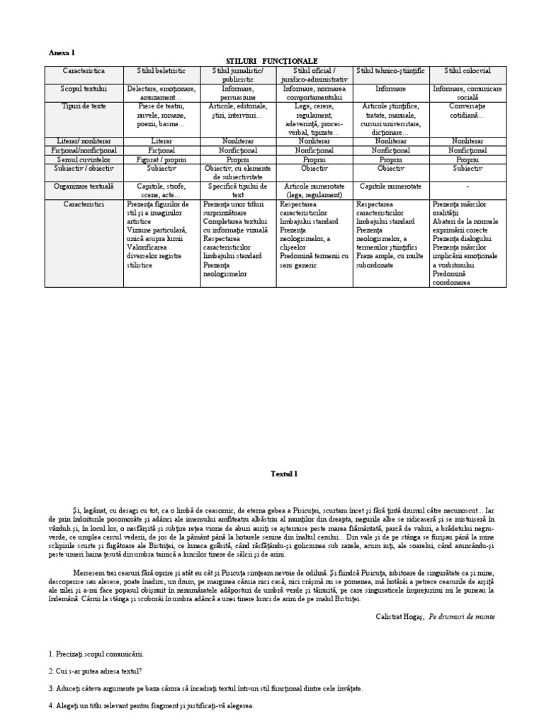 Stiluri - TABEL TEORIE+EX | PDF