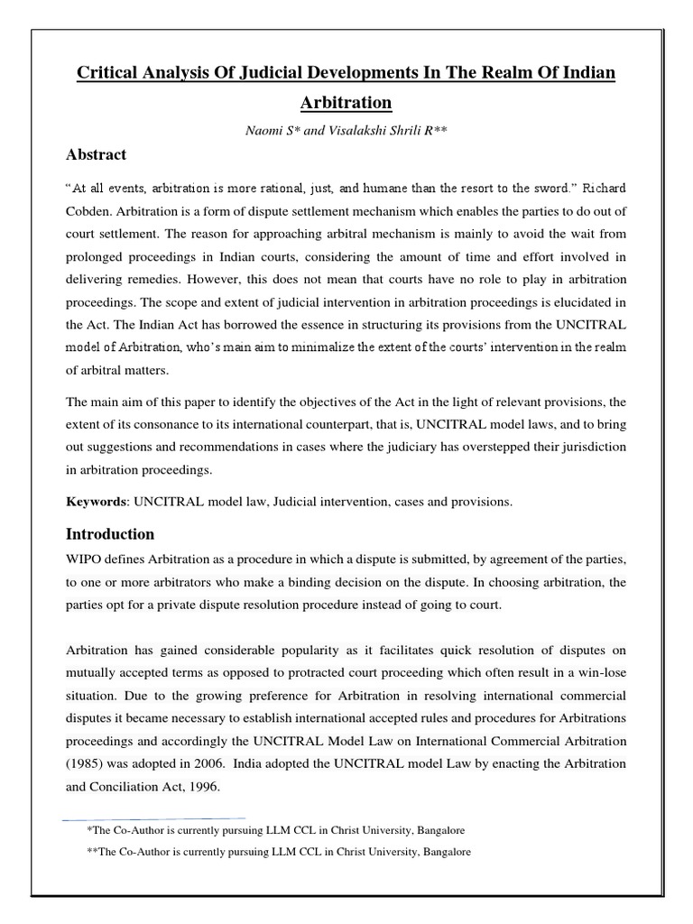 Judicial Intervention in Indian Arbitration | PDF | Arbitration ...