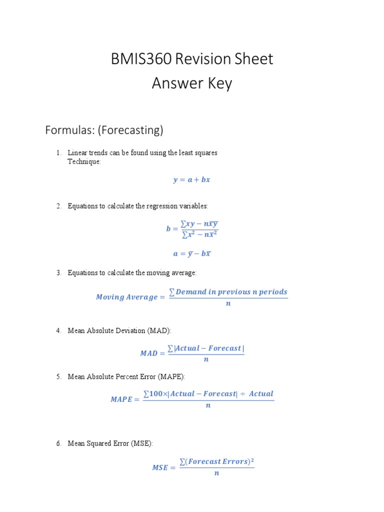 BMIS360-AnswerKeys Revision Sheet | Download Free PDF | Forecasting | Mean Squared Error