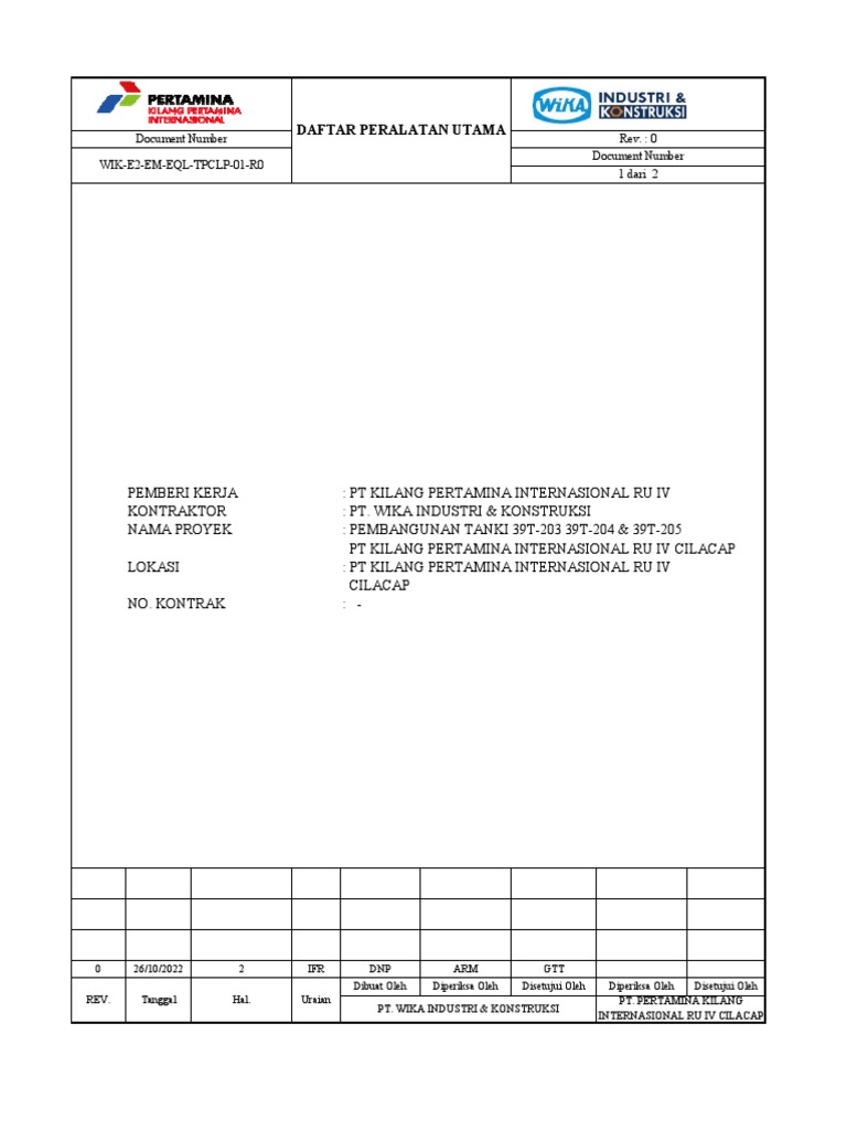 Daftar Peralatan Utama | PDF