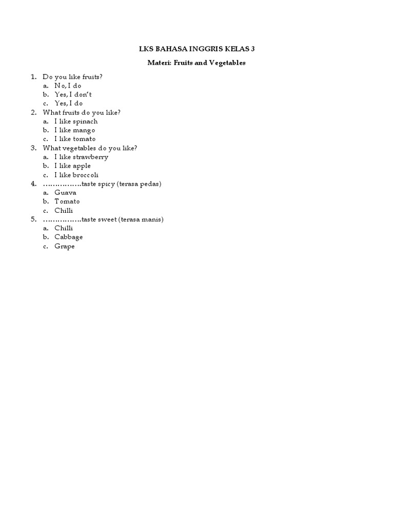 Lks Bahasa Inggris Kelas 3 Materi Fruit and Vegetable | PDF