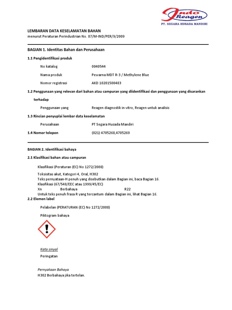 Lembar Keselamatan Methylene Blue | PDF