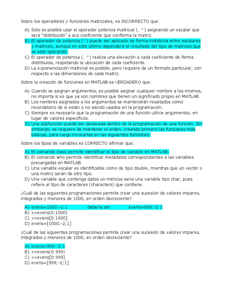 Funciones y Operadores en MATLAB | PDF | Matriz (Matemáticas) | Vector ...
