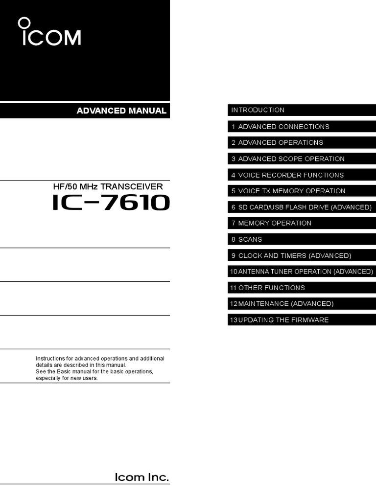 Icom, IC-7610, Advanced Manual | PDF | Usb | Electrical Connector