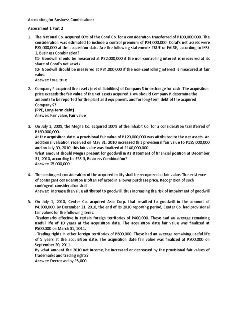 IFRS 3 Business Combinations Analysis | PDF | Fair Value | Goodwill ...