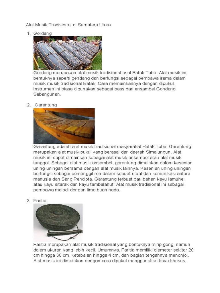 Alat Musik Tradisional Sumatera Utara | PDF | Seni | Griya & Taman