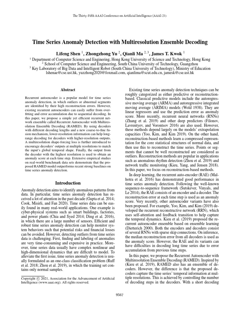 Time Series Anomaly Detection With Multiresolution Ensemble Decoding