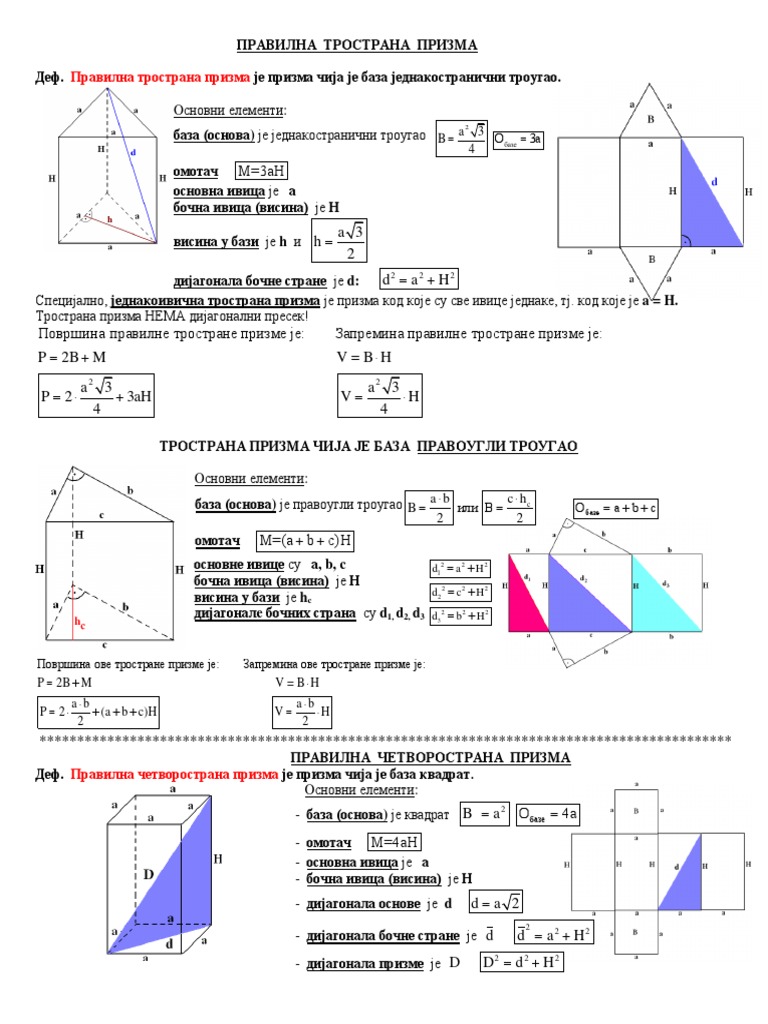 Prizma Piramida Valjak Kupa Lopta Sve Formule | PDF