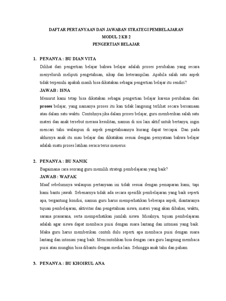 Daftar Pertanyaan Dan Jawaban Modul 2 KB 1 | PDF
