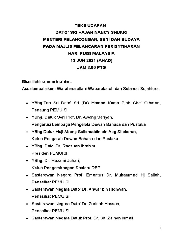 Teks Ucapan Menteri Motac | PDF