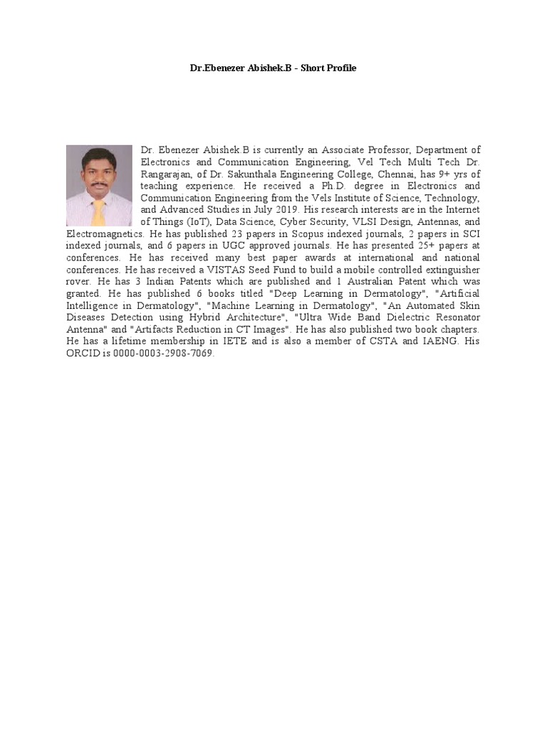 DR - Ebenezer Abishek - Short Profile | PDF