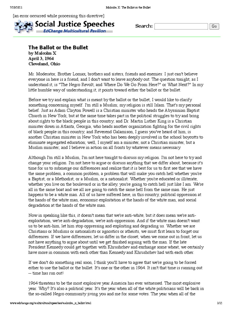 Malcolm X The Ballot or The Bullet | PDF