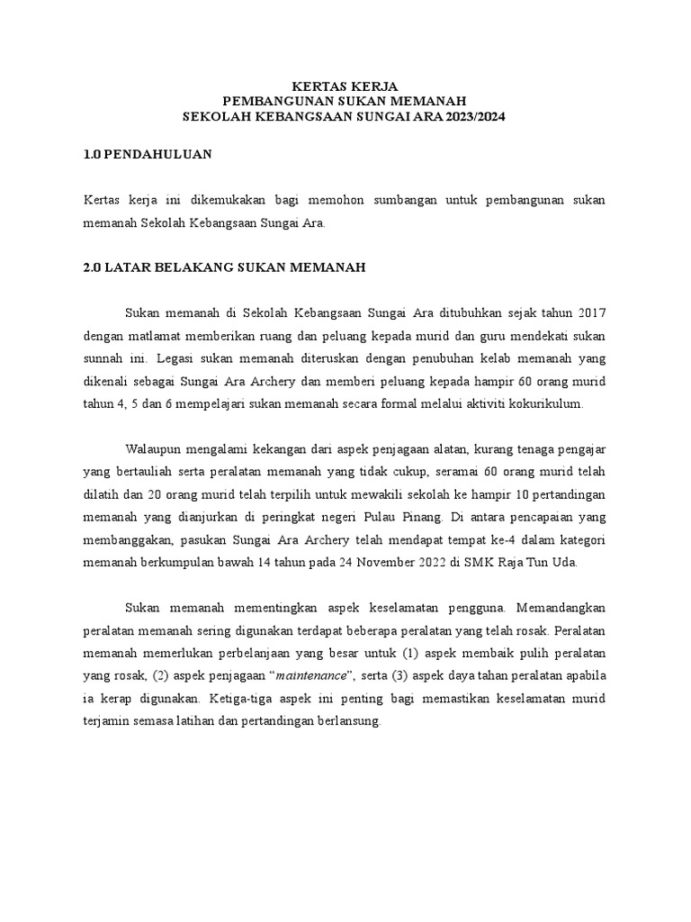 Kertas Kerja Memanah SK SG Ara | PDF
