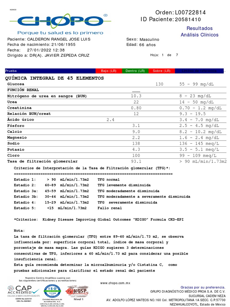 Química Integral de 45 Elementos: L00722814 Orden: ID Paciente | PDF ...