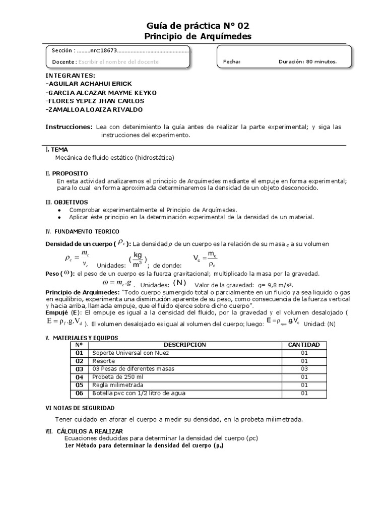 Guía de Práctica N 1 AVANCE Final | PDF | Densidad | Agua