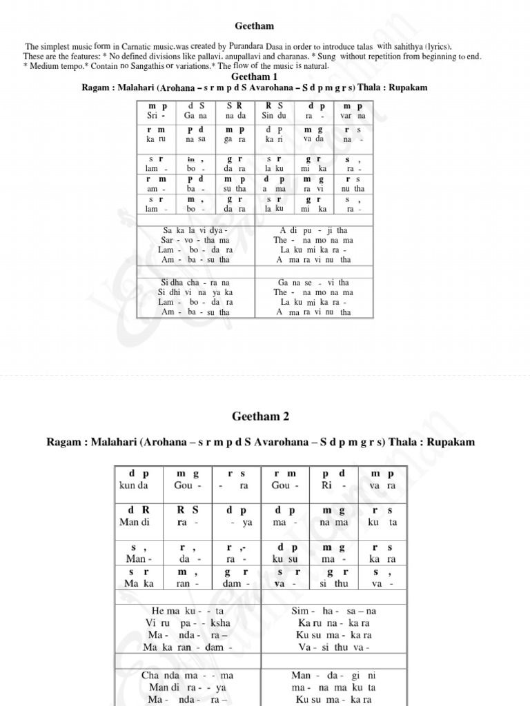 Geetham Nottuswarams Jathiswaram Swarajathi | PDF | Performing Arts ...
