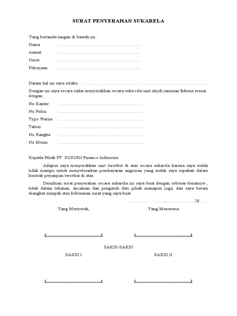 Surat Penyerahan Sukarela | PDF