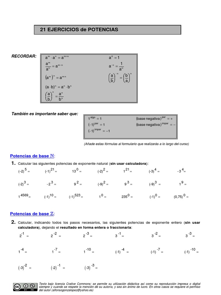 Ficha de Potencias | PDF | Matemáticas | Matemática Elemental