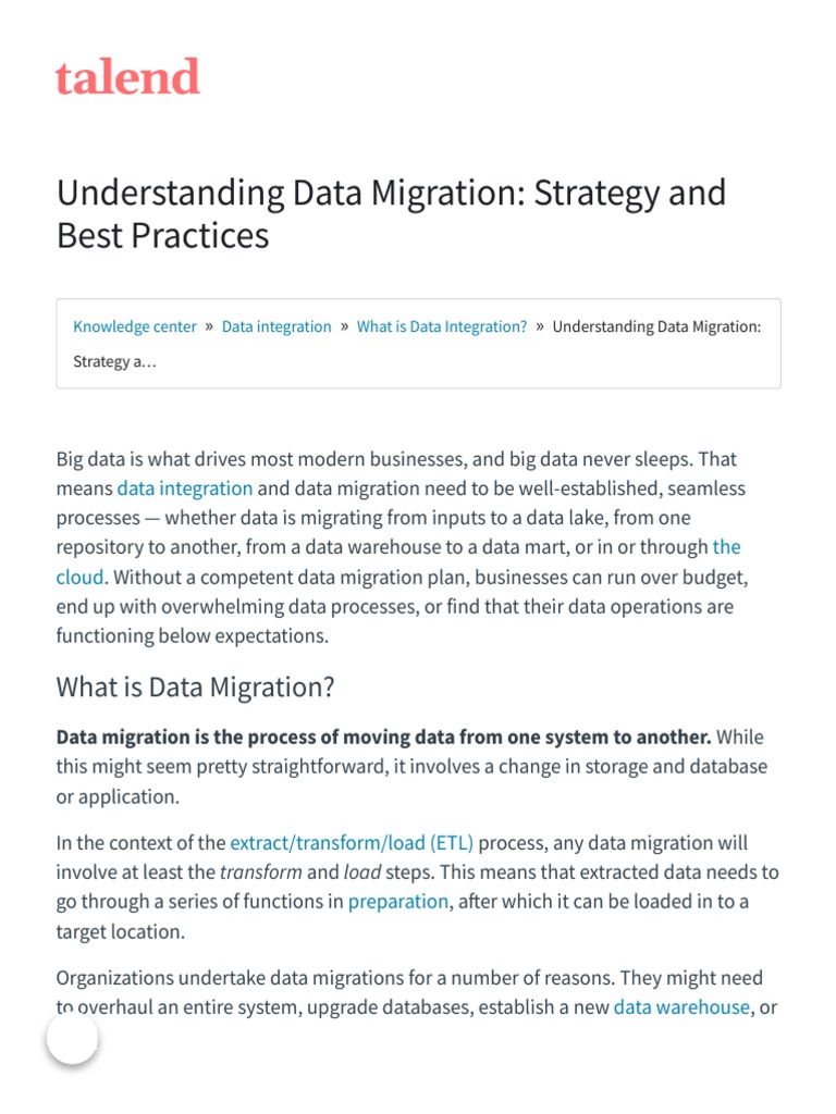 Data Migration - Strategy and Best Practices - Talend | PDF | Cloud Computing | Data Management