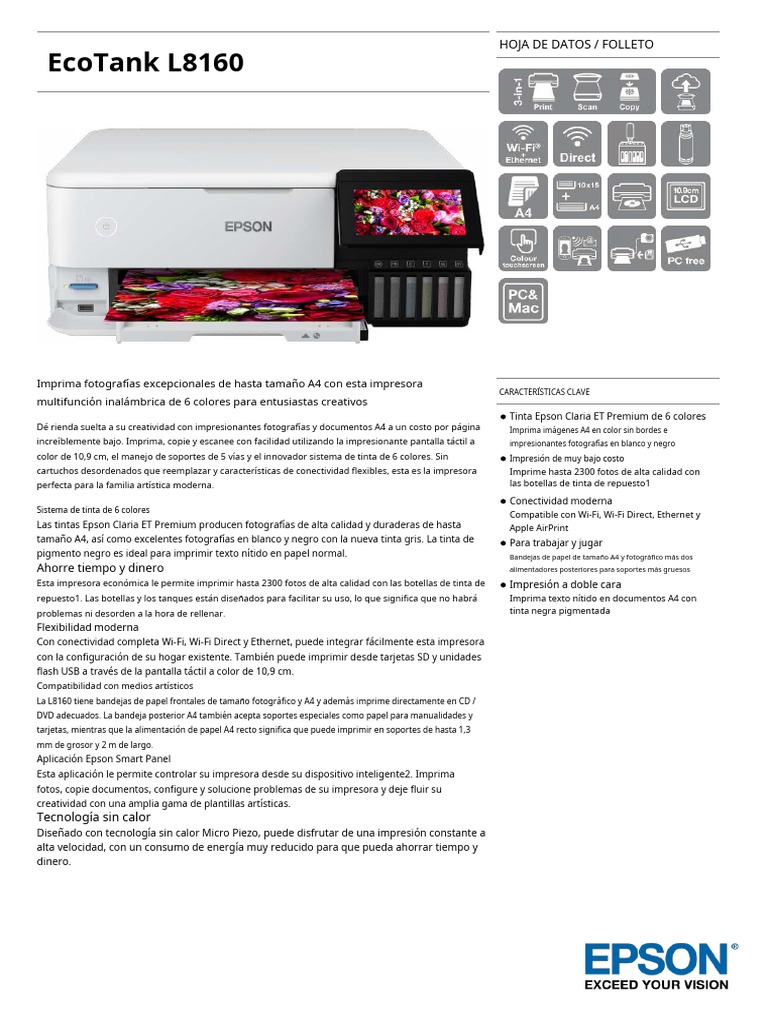 Multifuncional Epson Fotografica Ecotank L8160 | PDF | Impresora ...