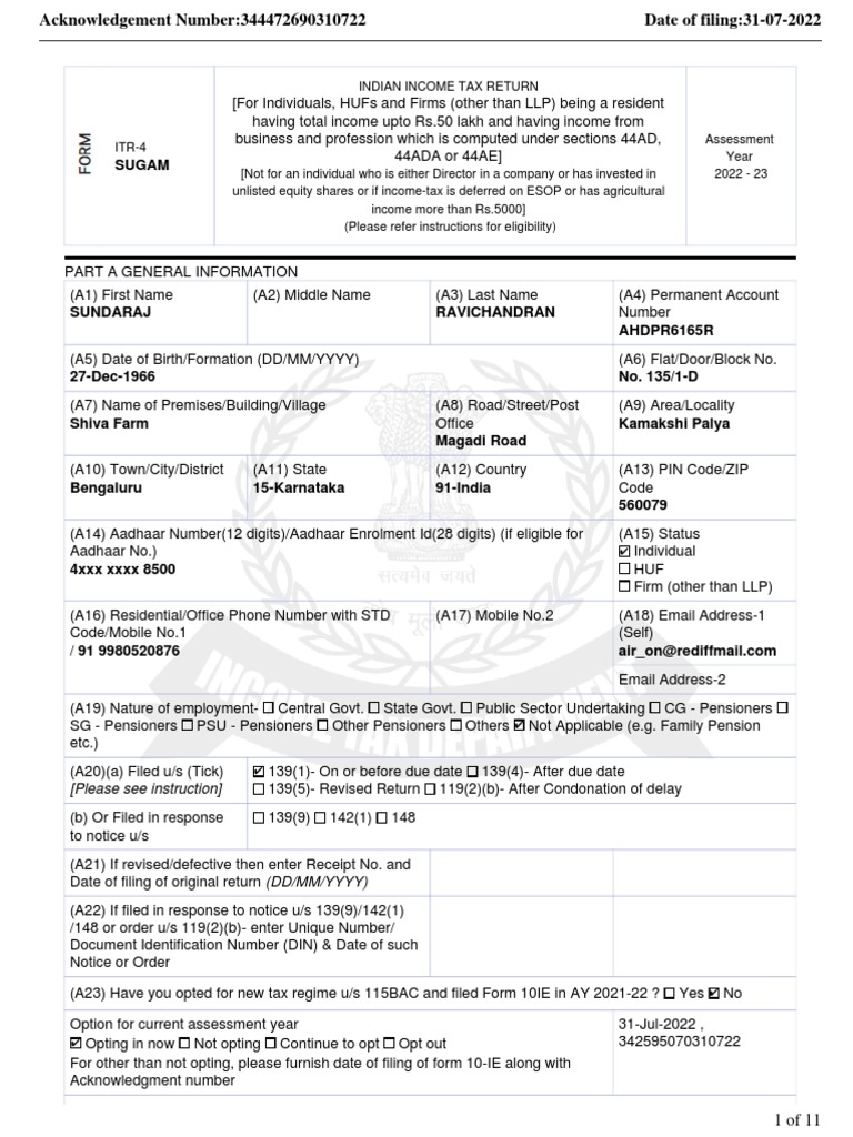 ITR-4 Filing for AY 2022-23 | PDF | Tax Deduction | Insurance