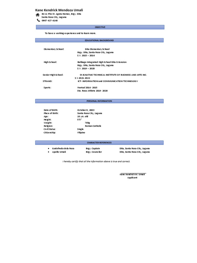 Kane Kendrick Mendoza Umali: Objective | PDF