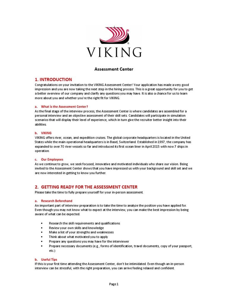 Viking Assessment Center Preparation Guide | PDF | Recruitment | Cognition