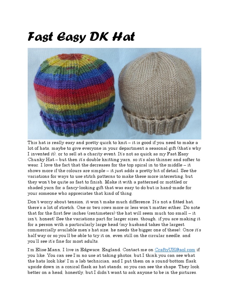 Fast Easy DK Hat | PDF | Knitting | Knitting Needle