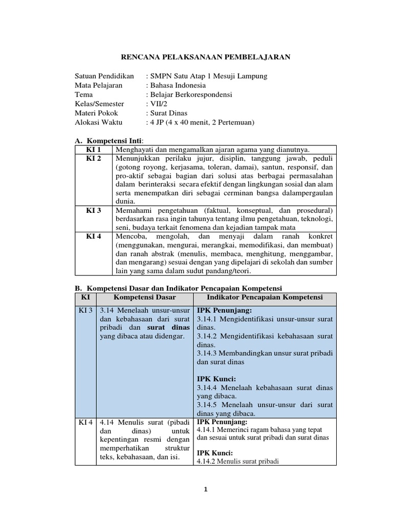 RPP Menelaah Surat Dinas | PDF