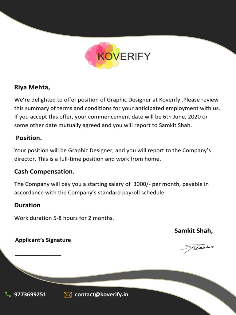 Offer Letter Riya M | PDF