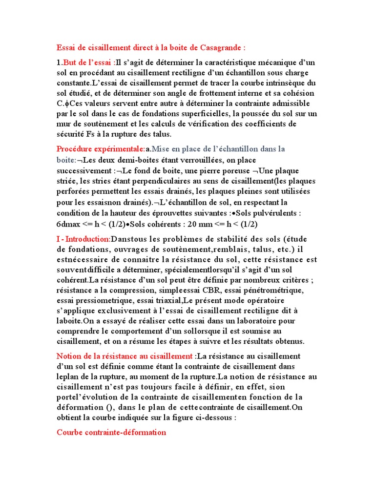 Essai de cisaillement à la boîte de Casagrande | PDF | Contrainte de ...