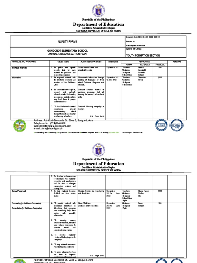 Guidance Action Plan Overview | PDF | Learning | School Counselor