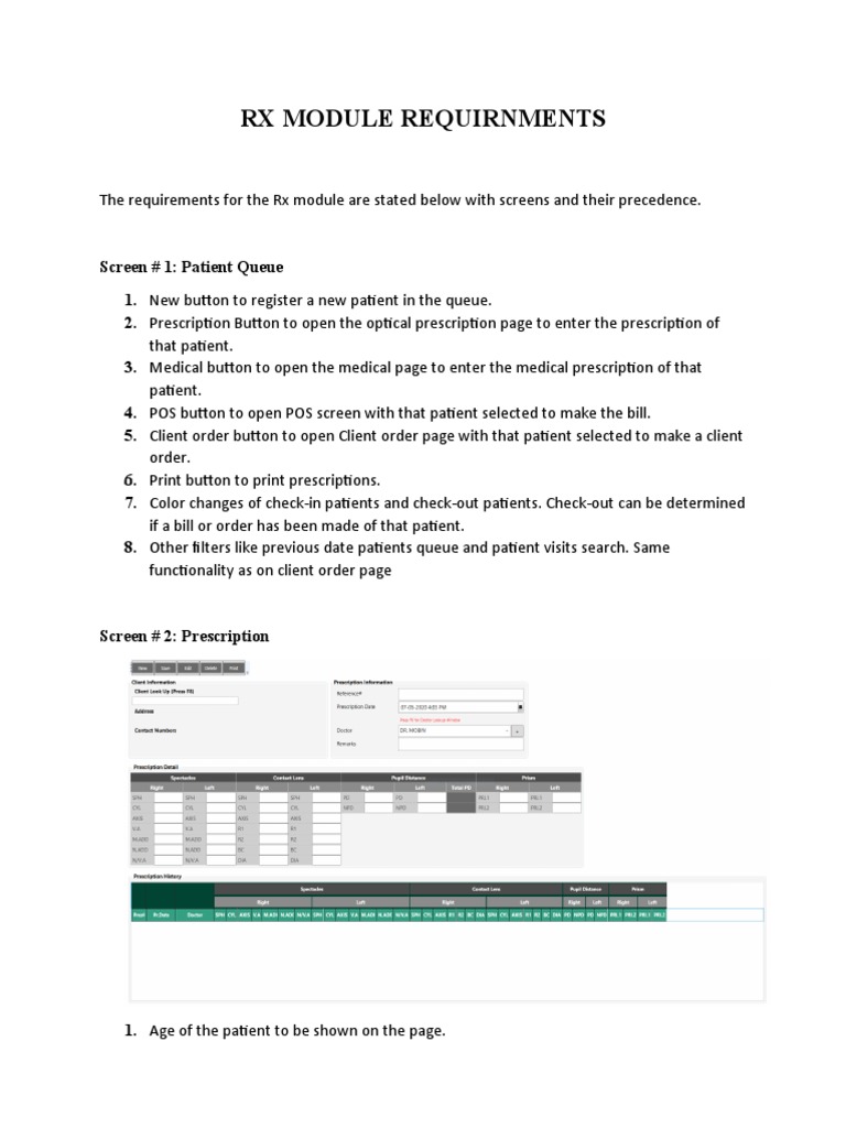 RX Module Requirnments | PDF | Medical Prescription | Point Of Sale