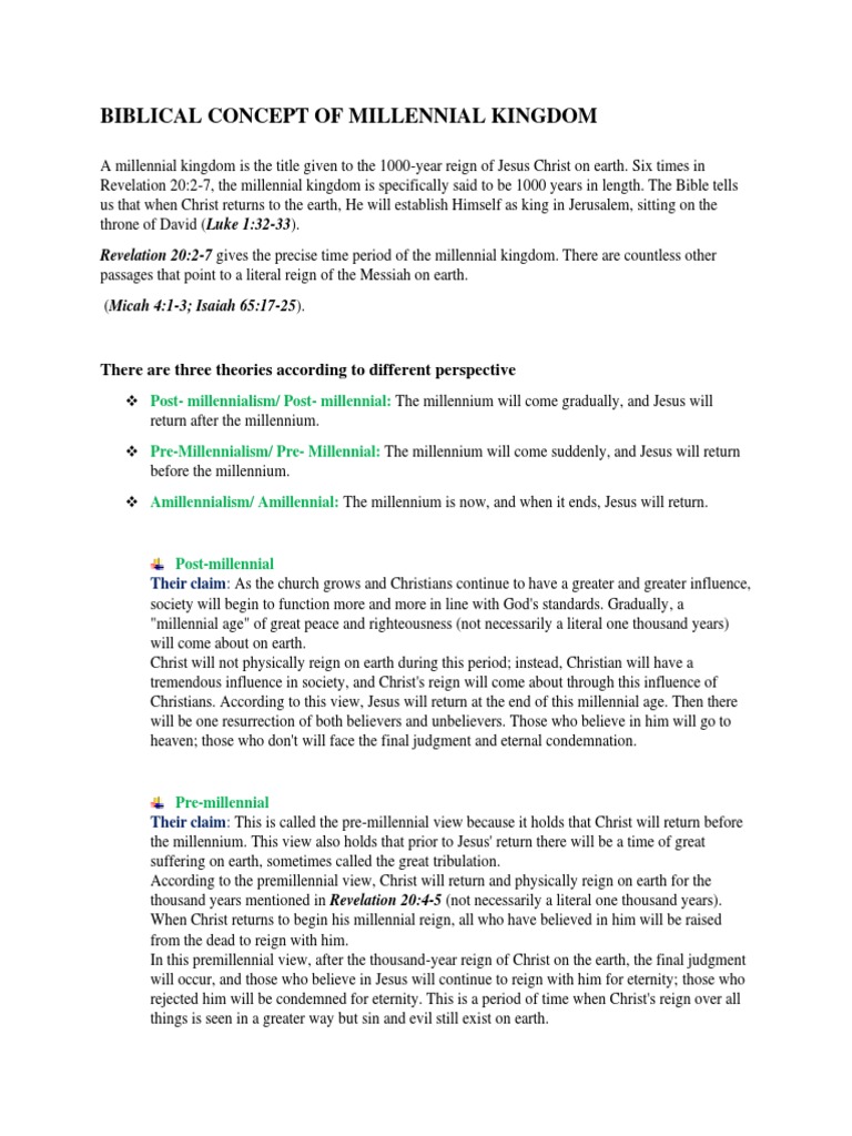 Biblical Concept of Millennial Kingdom | PDF | Premillennialism ...