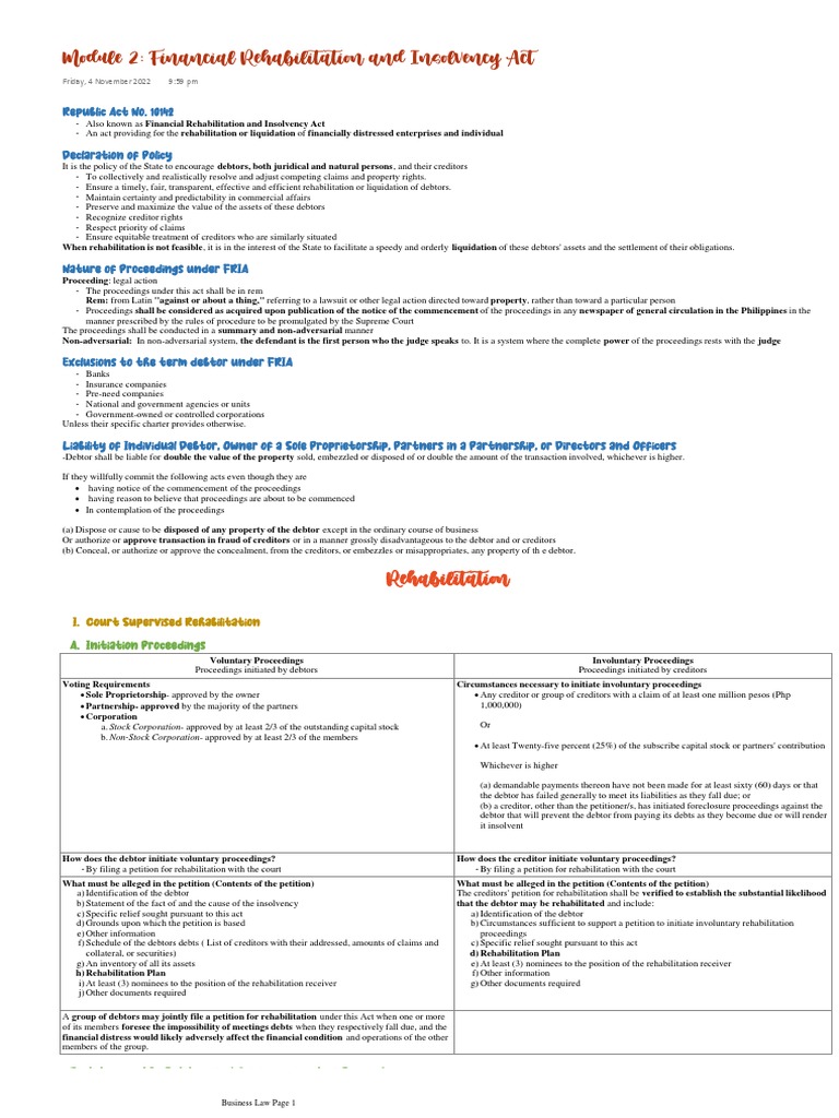 Business Law Mod 2 4 | PDF | Bankruptcy | Insolvency