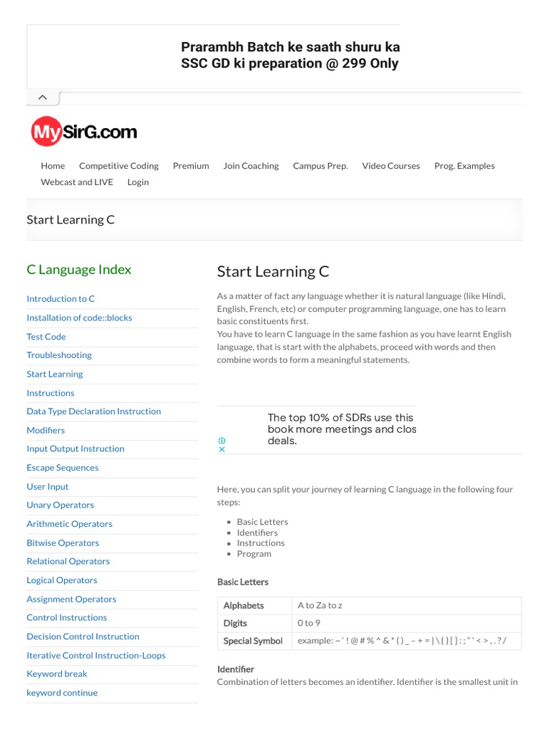 Start Learning C | PDF | Reserved Word | Variable (Computer Science)