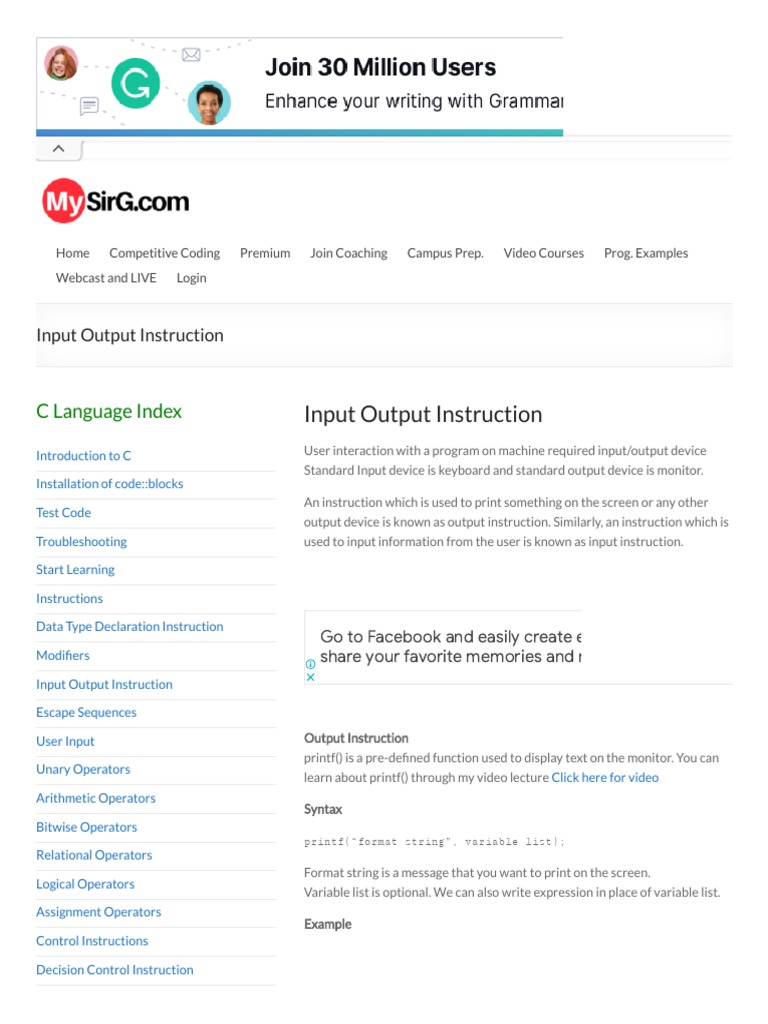 Input Output Instruction Pdf Programming Computer Program 