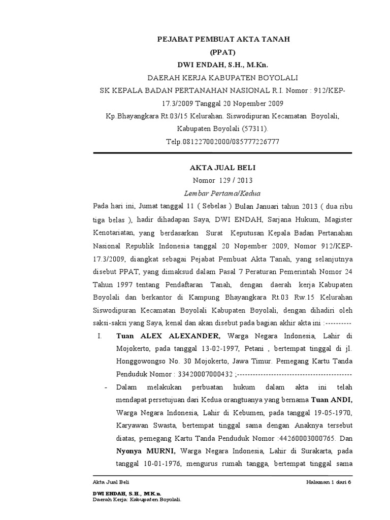 Akta Jual Jual Beli | PDF