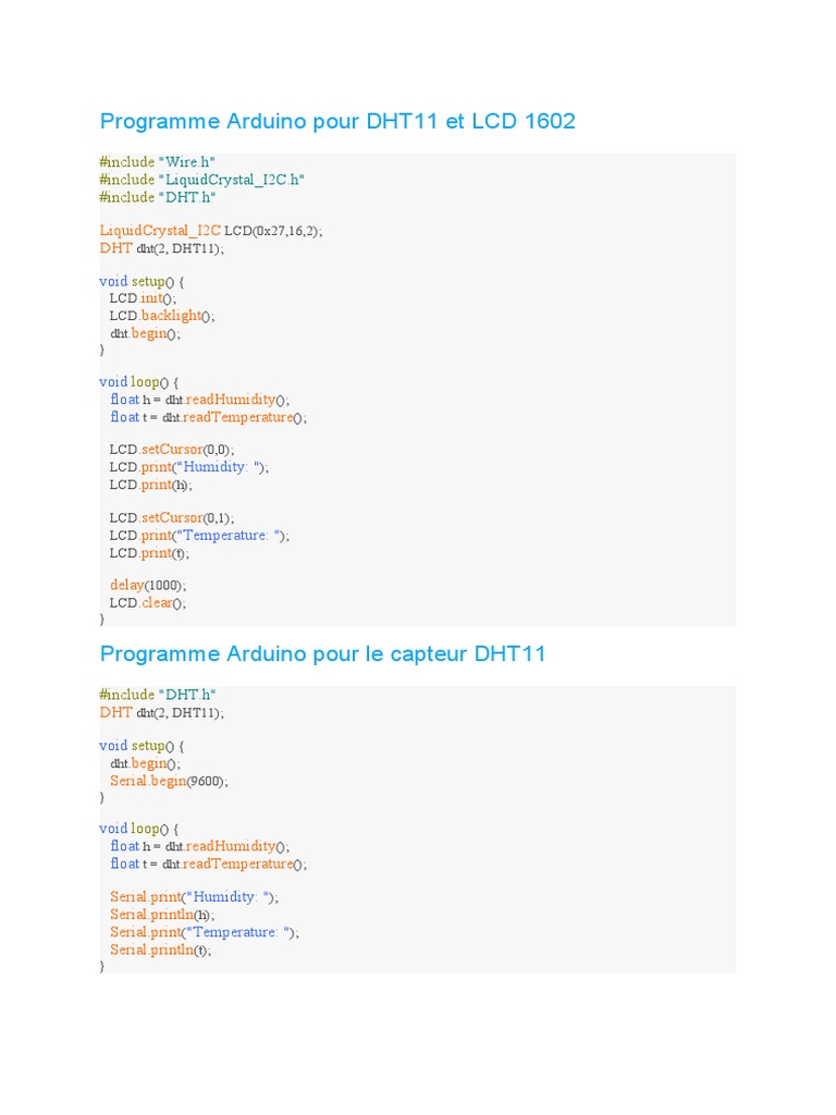 Programme Arduino Pour DHT11 Et LCD 1602 | PDF | Teaching Methods & Materials | Computers
