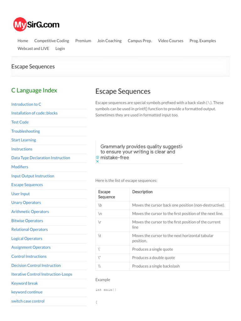 Escape Sequences | PDF | You Tube | Computer Science