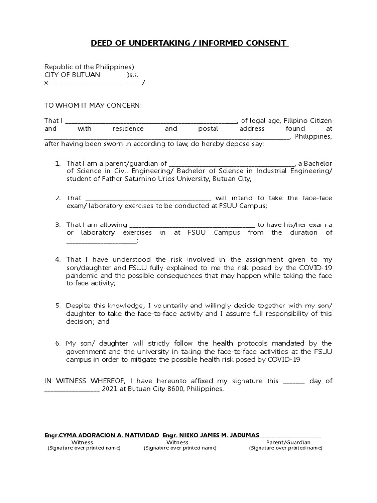 D. Deed of Undertaking or Informed Consent | PDF | Notary Public