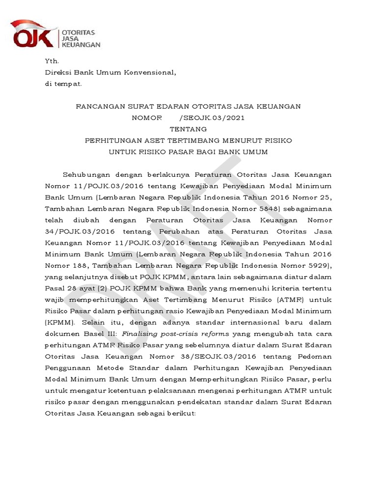 Aturan ATMR Risiko Pasar Bank Umum | PDF