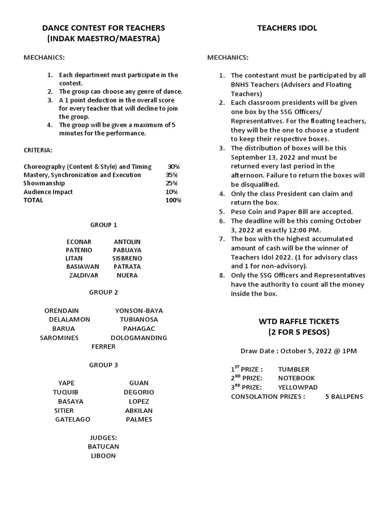 SSG Activities WTD | PDF
